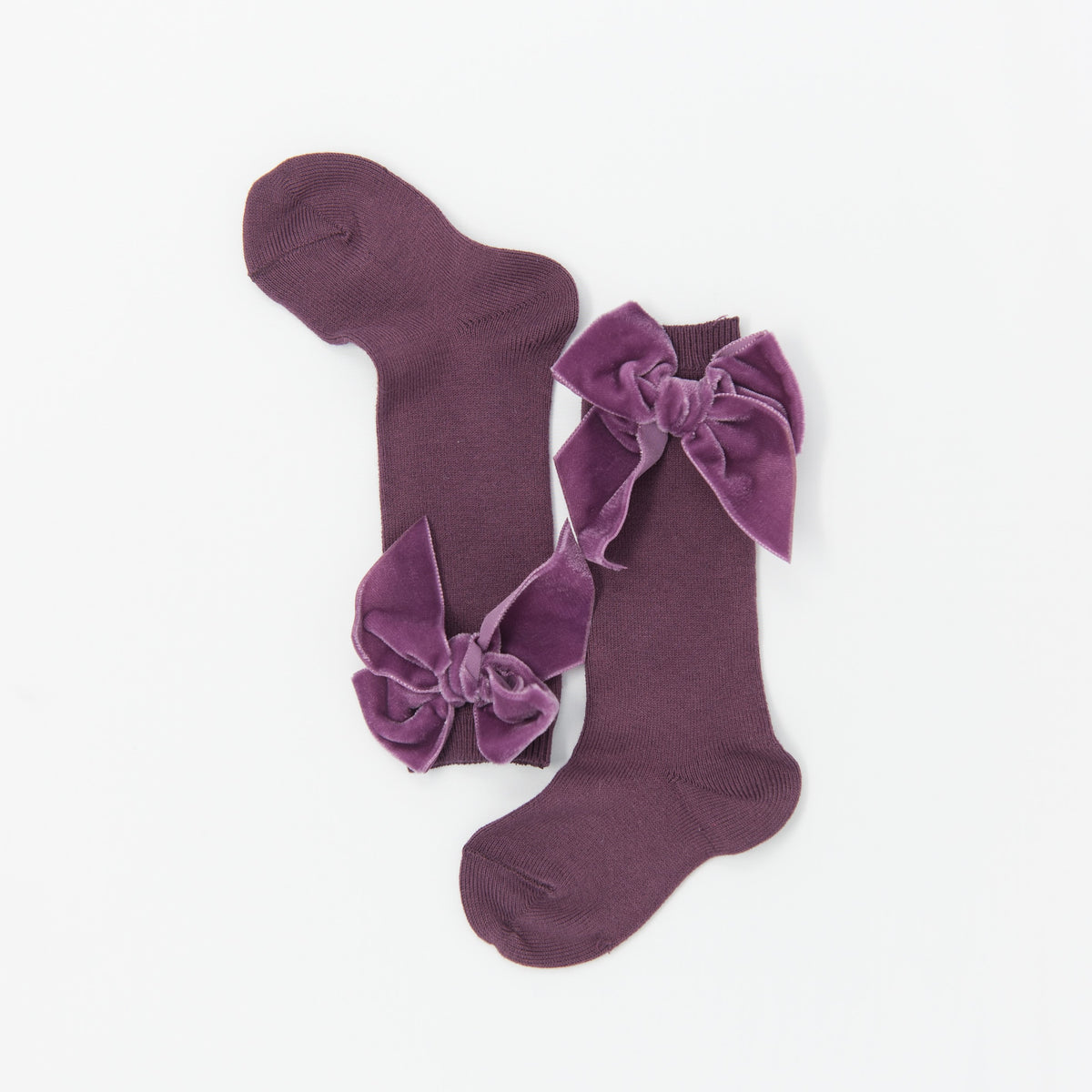 Bordeaux Velvet Bow Knee Socks | Children socks by the Spanish label ...